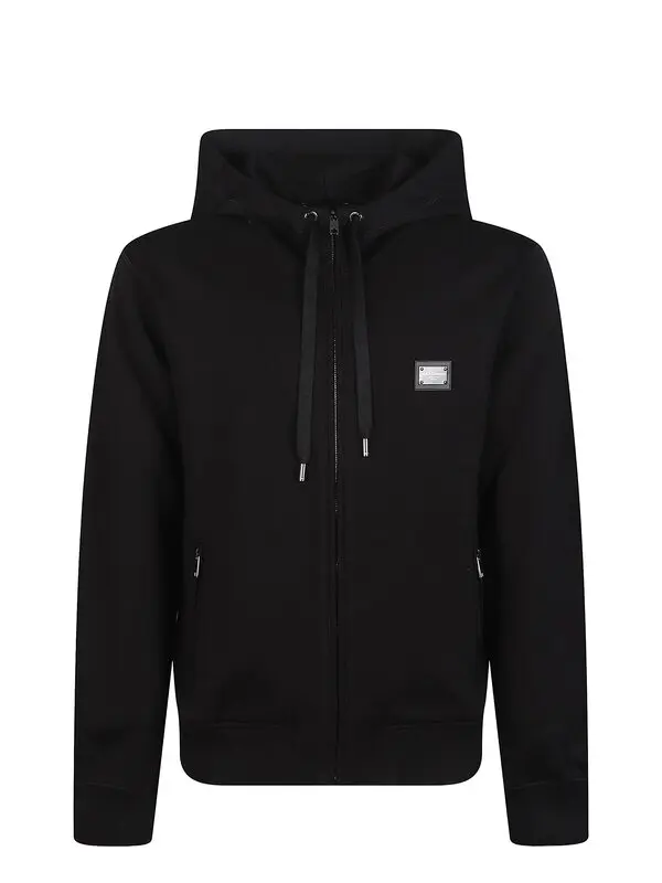 Dolce & Gabbana Zip-up Hooded Sweatshirt With Logo Patch - Black