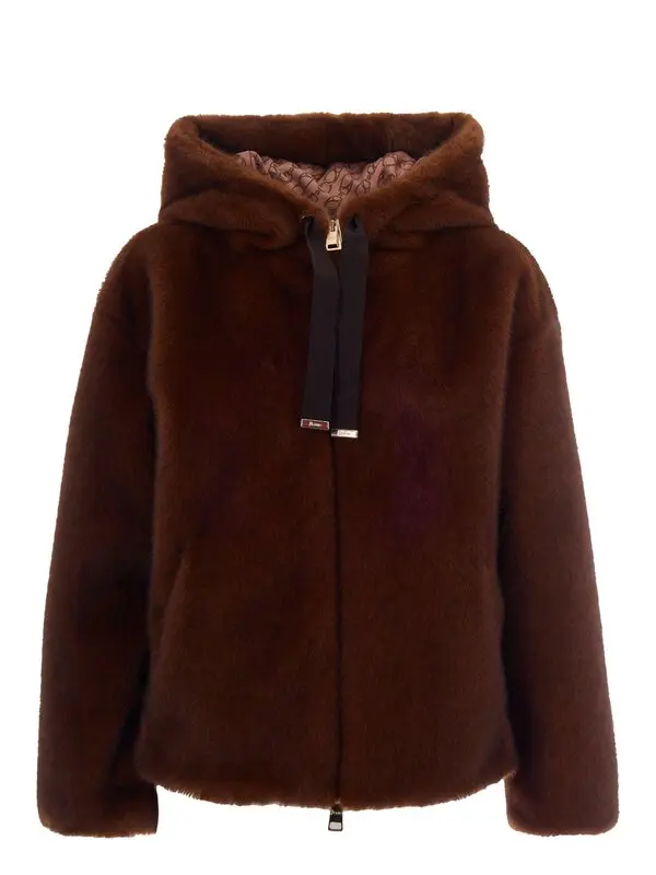 Herno Faux Fur Hooded Zip Jacket - Moro