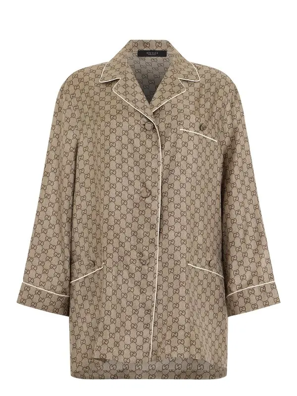 Gucci Monogram Lightweight Silk Shirt Jacket - Brown