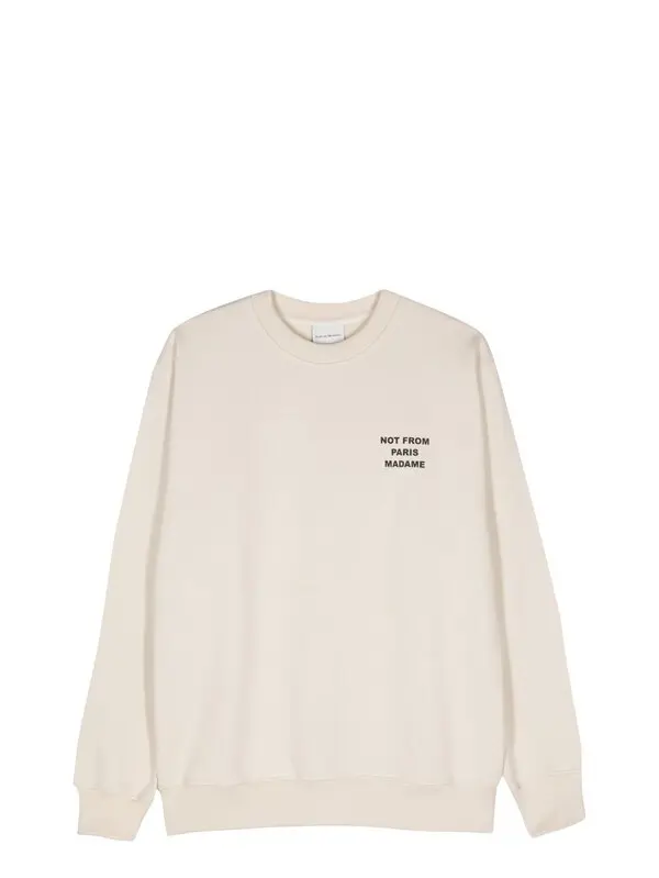 Drole De Monsieur Crew Neck Cotton Sweater With Ribbed Cuffs - Ivory