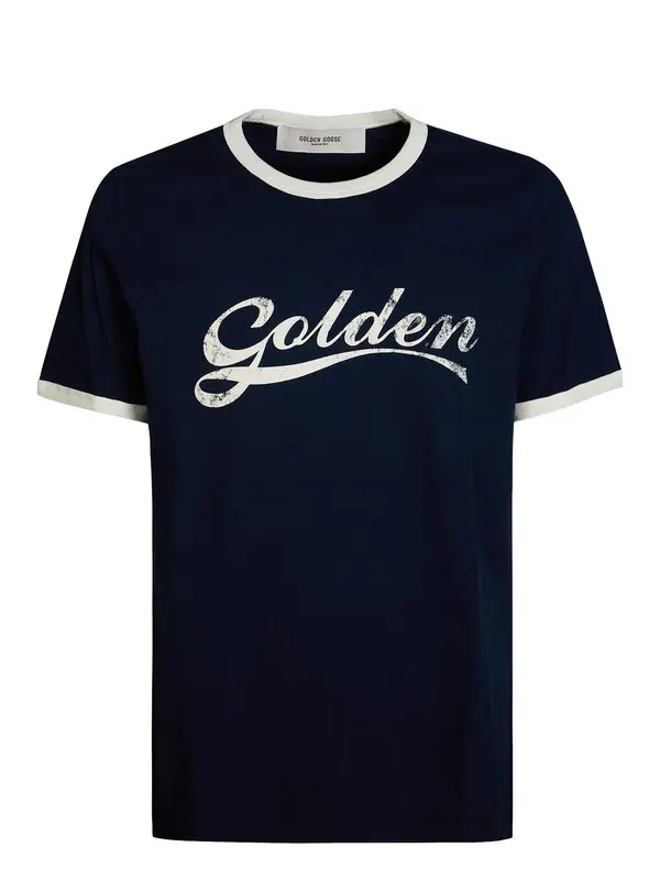GOLDEN GOOSE T-shirt With Textured Rib Knit - Blu