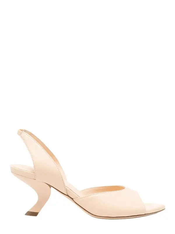 VIC MATIE Cross-grain Leather Slingback Sandals - Beige