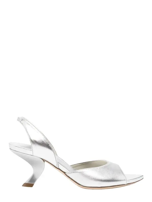 VIC MATIE Metallic Leather Slingback Sandals - Silver