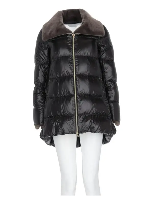 Herno Down Coat With Fur Collar - Brown