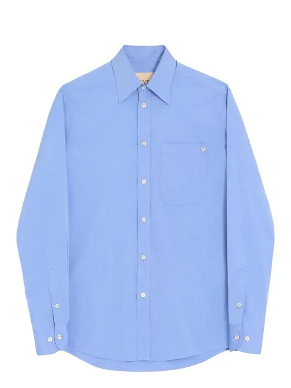 Valentino Garavani Lightweight Cotton Oxford Shirt With Goldv Appliqué, Regular Fit - Blu