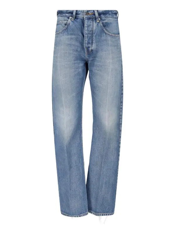 Balenciaga Cotton Denim Jeans With Cowhide Detailing - Blue