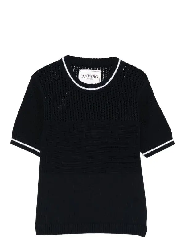 Iceberg Short Sleeve Knit Top With Contrast Trim - Navy