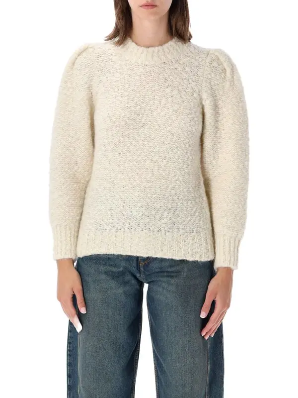 Isabel Marant Étoile Wool-blend Crewneck Sweater With Puff Sleeves - Beige