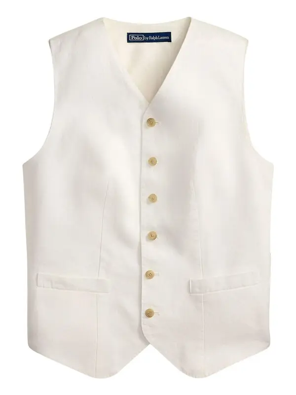 Ralph Lauren Sleeveless V-neck Button-front Vest - White