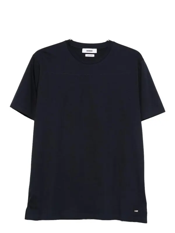 HESKIMO Round Neck Short Sleeve T-shirt With Tonal Stitching - Navy