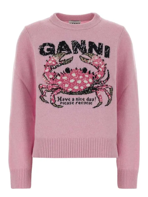 GANNI Wool-blend Crewneck Sweater - Pink