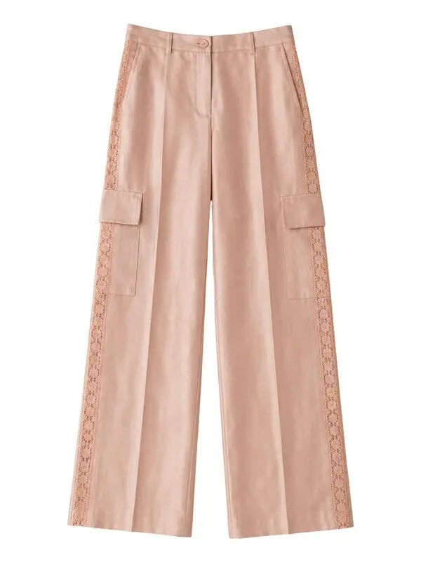 BLUGIRL Wide Leg Trousers With Lace Detail - Beige