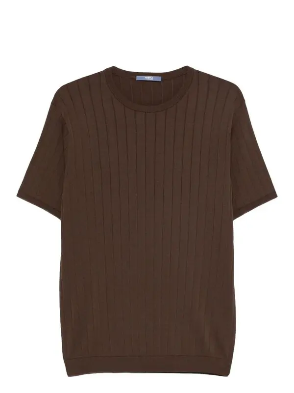 PEOPLE OF SHIBUYA Ribbed Crew Neck Pullover - Brown