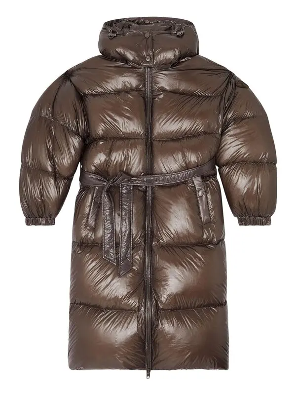 DIESEL® Detachable Hood Down-filled Nylon Jacket With Self-tie Belt - Marrone