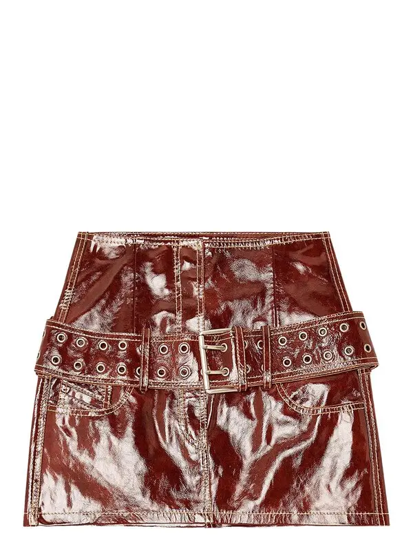 DIESEL® Patent Leather Mini Skirt With Double-prong Belt - Rosso