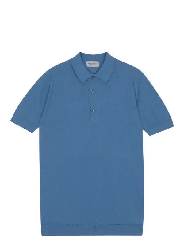 John Smedley Short Sleeve Knit Polo Shirt - Light Blue