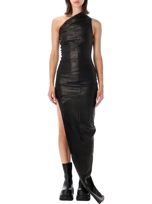 Rick Owens Sculptural Draped Slip Dress - Nero