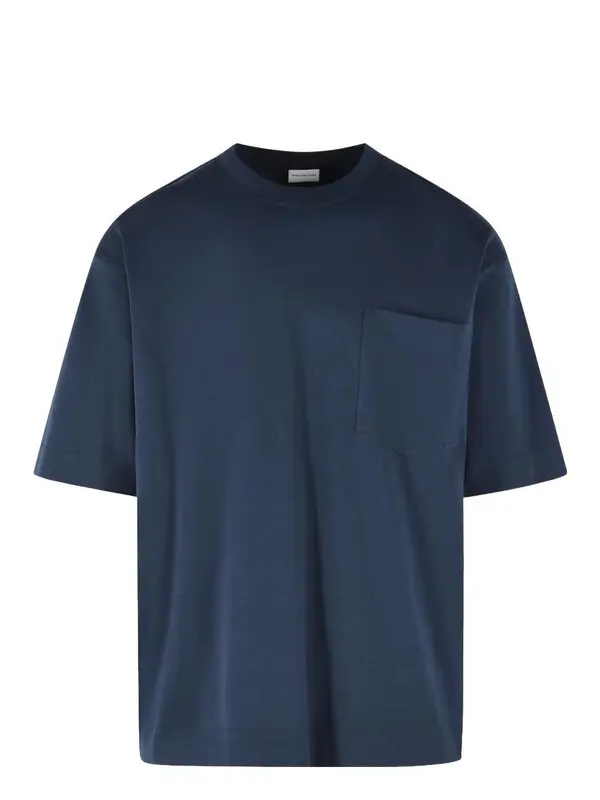 Dries Van Noten Ribbed Short Sleeve T-shirt With Chest Pocket - Navy