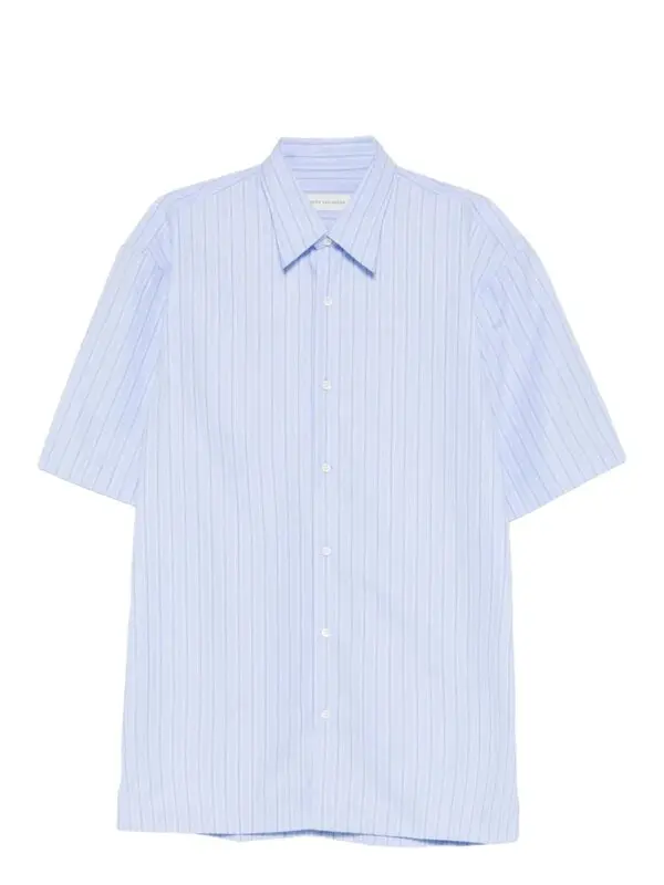 Dries Van Noten Short Sleeve Pleated Button-up Shirt - Light Blue
