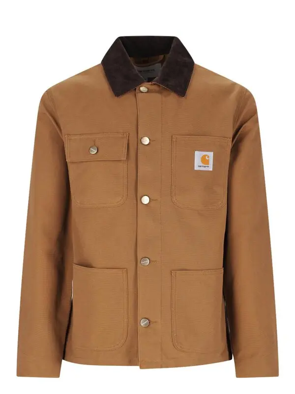 Carhartt Work In Progress Organic Cotton Workwear Jacket With Corduroy Collar - Brown