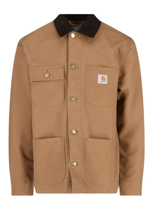 Carhartt Work In Progress Organic Cotton Workwear Jacket With Corduroy Collar - Brown