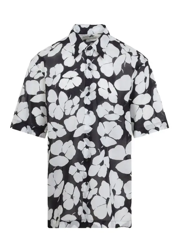 Dries Van Noten Floral Print Short-sleeve Button-up Shirt - Black