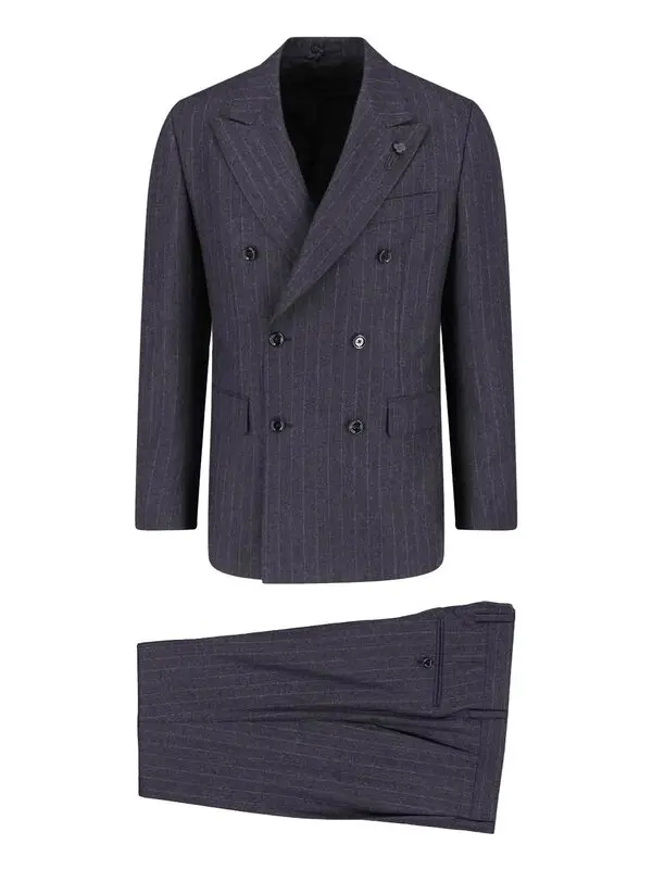 LARDINI Double-breasted Pinstripe Suit - Grey