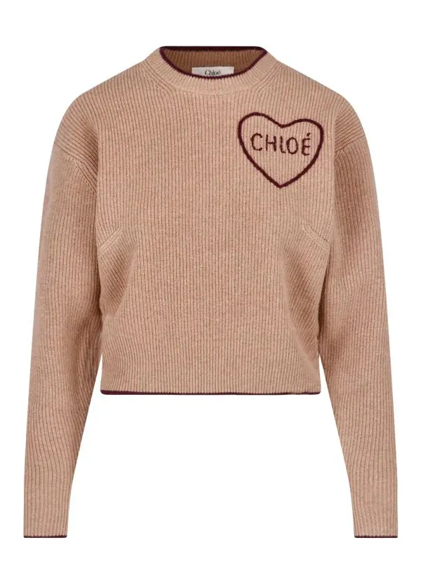 Chloé Merino Wool & Cashmere Sweater With Heart Appliqu - Brown