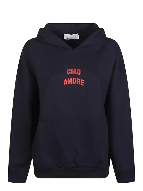 Giada Benincasa Hooded Sweater With Front Pocket And "ciao Amore" Graphic Print - Navy