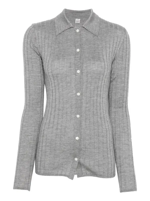 TOTEME Cashmere And Silk Rib-trim Cardigan With Button Closure - Grey