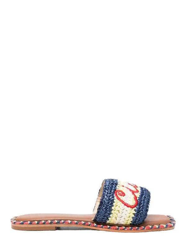 Giada Benincasa Raffia Slides - Navy