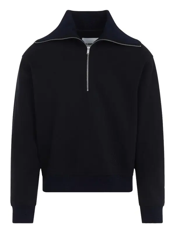 JIL SANDER Zip-up Knit Sweater With Tonal Logo - Navy