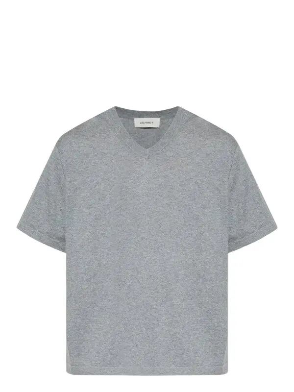 LISA YANG V-neck Short-sleeve T-shirt In Cotton-cashmere Blend - Grigio