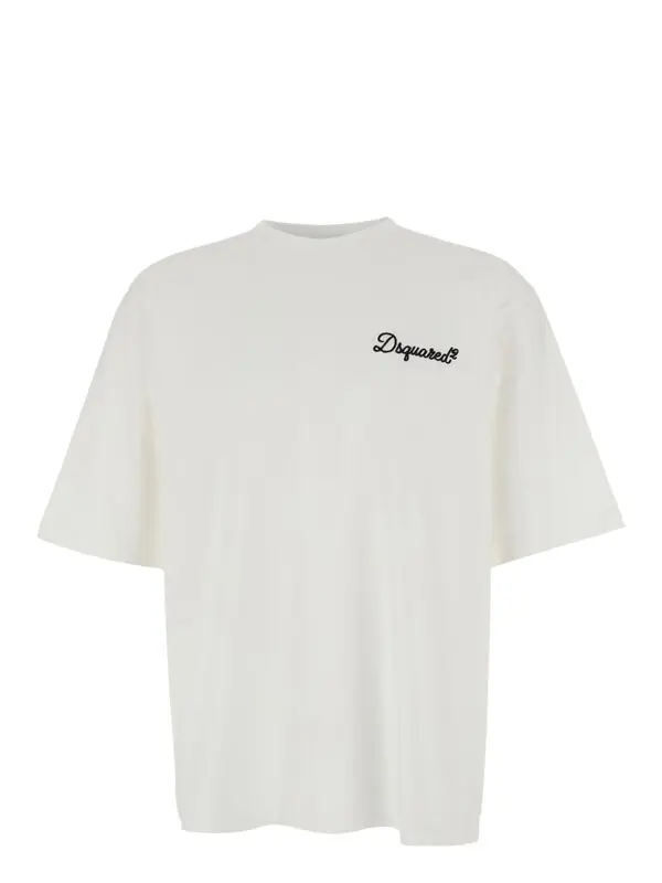 Dsquared2 Embroidered Logo Short Sleeve Crew Neck T-shirt For - White