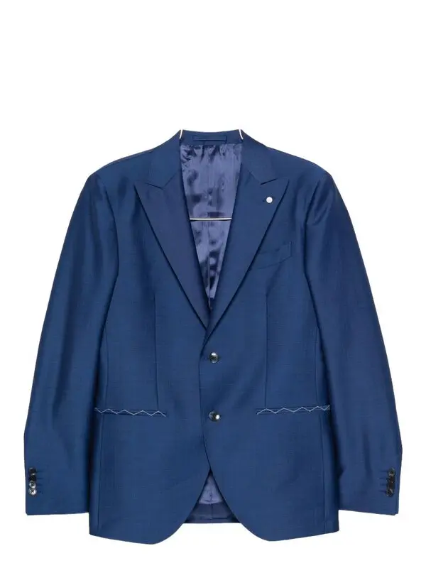 LUIGI BIANCHI Zigzag Notched Lapel Button-down Blazer With Pockets - Navy
