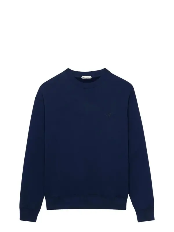 JW Anderson Embroidered Logo Crew Neck Long Sleeve Sweater - Navy