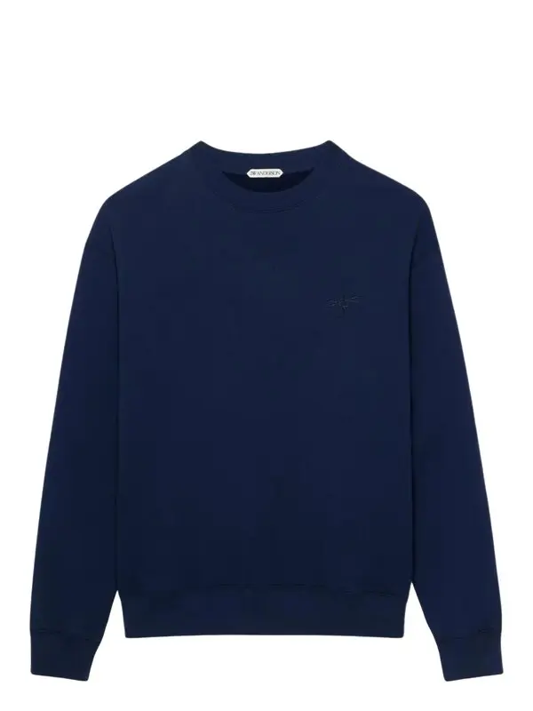 JW Anderson Embroidered Logo Crew Neck Long Sleeve Sweater - Navy