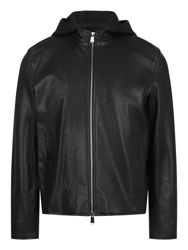 DONDUP Leather Hooded Jacket With Zip Fastening - Black