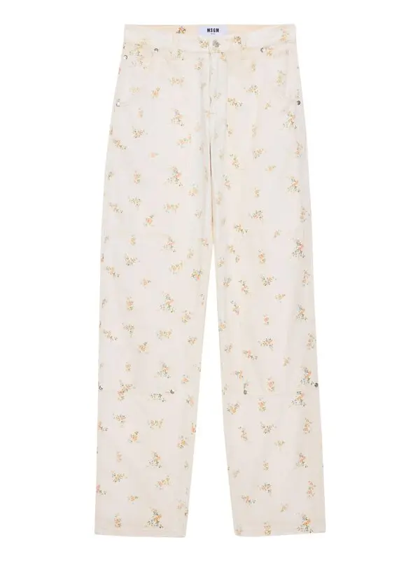 MSGM Floral Cotton Pants - White