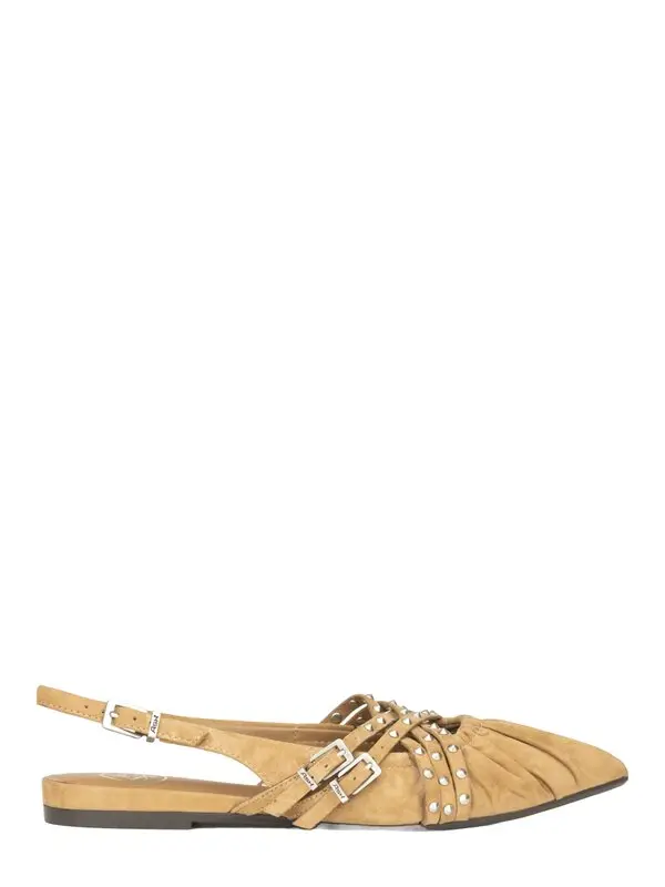 Ash Suede Studded Slingback Flat Sandals - Brown