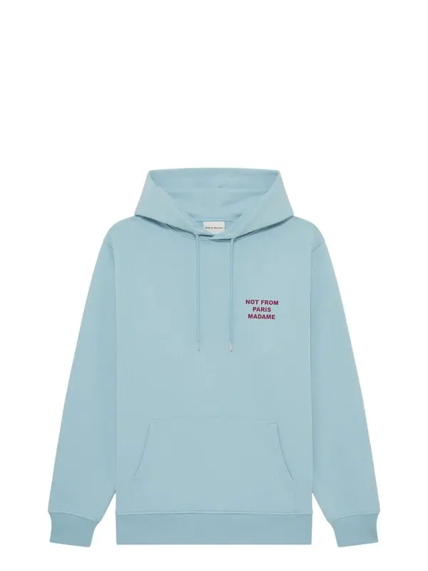 Drole De Monsieur Text Drawstring Hooded Sweatshirt - Light Blue
