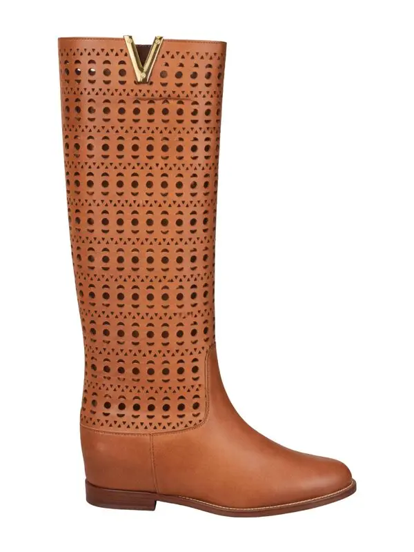 VIA ROMA 15 Knee-high Laser-cut Leather Boots - Brown
