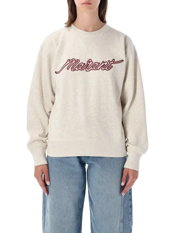 MARANT ETOILE Heathered Cotton Fleece Sweatshirt With Embroidered Logo - Beige