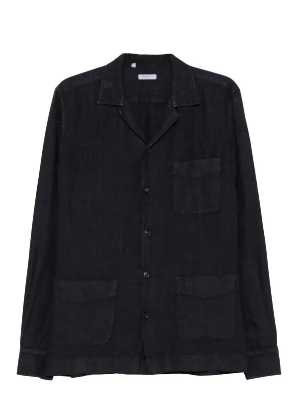 Boglioli Linen Button-front Overshirt - Navy