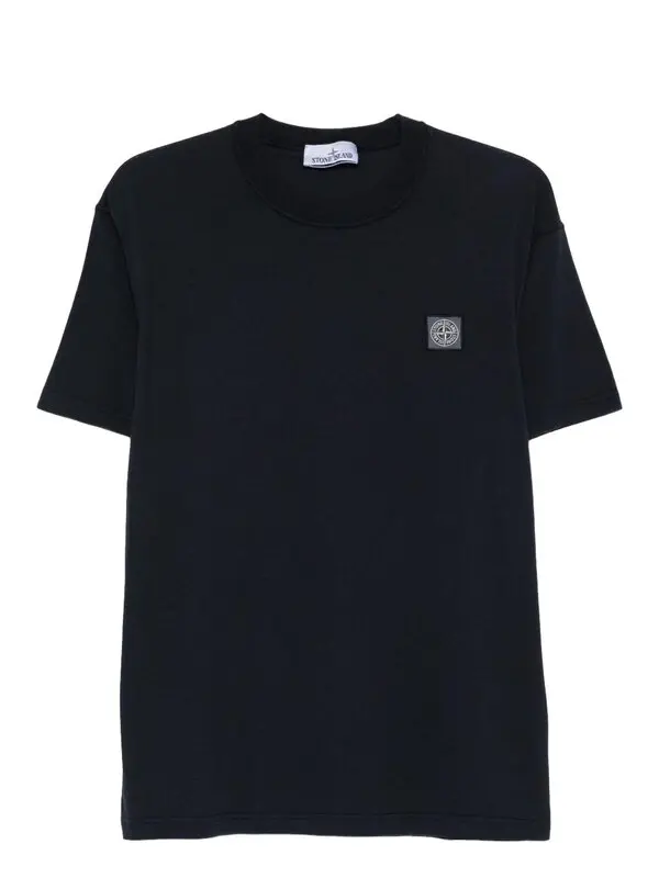 Stone Island Ribbed Neckline T-shirt With Compass Logo Patch - Blu