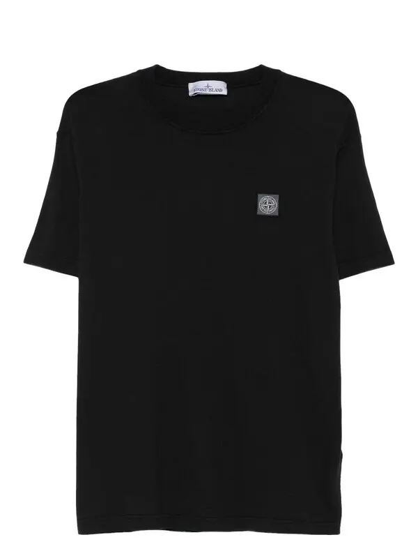Stone Island Ribbed Neckline T-shirt With Compass Logo Patch - Nero