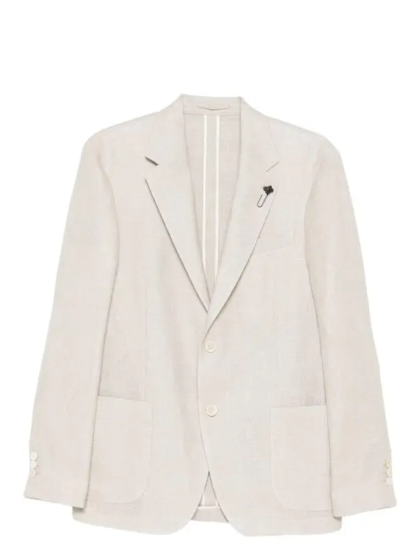 LARDINI Linen And Wool Blend Jacket With Flower Pin - Beige