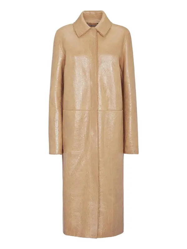 Fendi Long Leather Coat - Beige