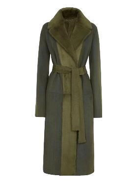 Fendi Long Wrap Coat With Peak Lapel And Belted Detail - Green