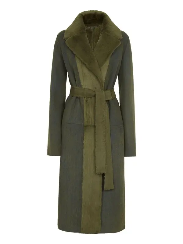 Fendi Long Wrap Coat With Peak Lapel And Belted Detail - Green